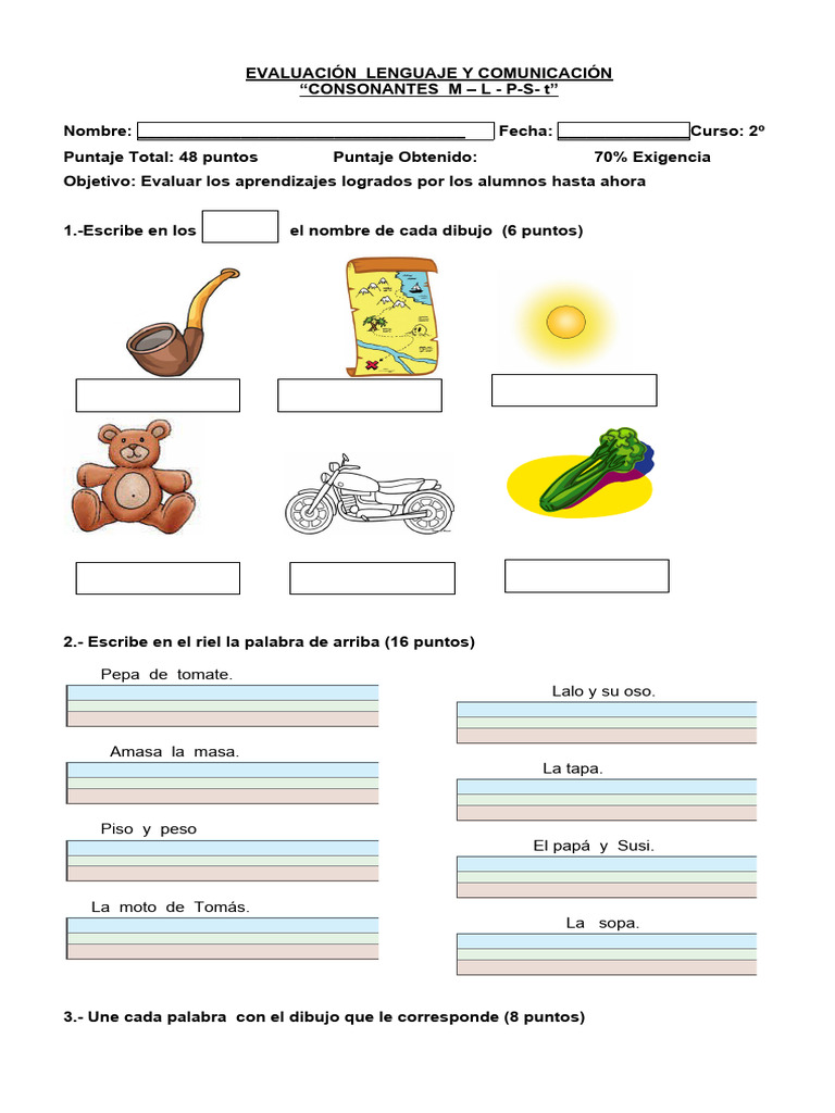Evaluacion Consonantes M L S P | PDF