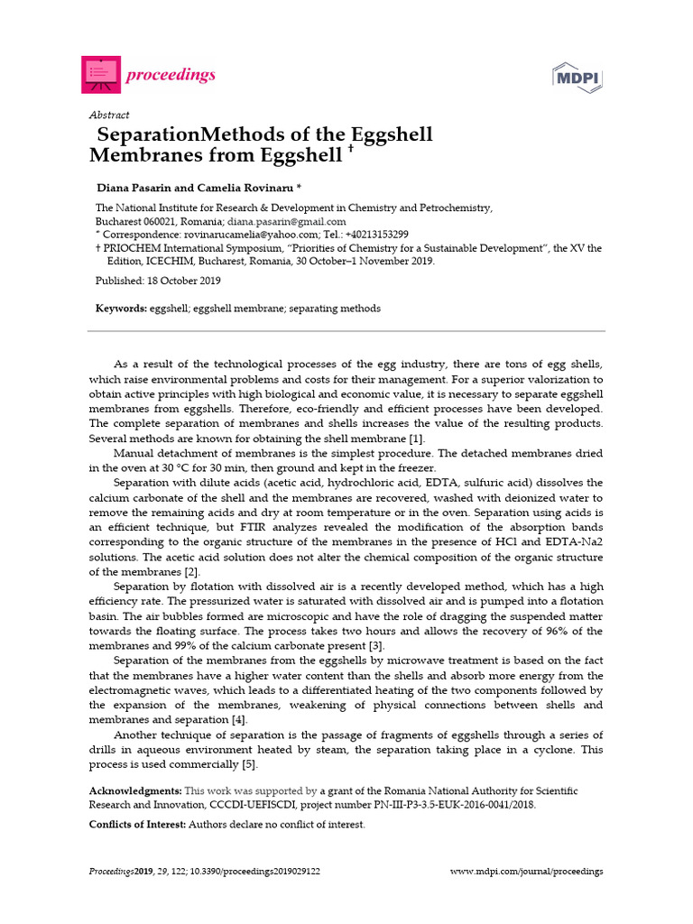 Separation Methods of The Eggshell Membranes From | PDF | Membrane | Acid