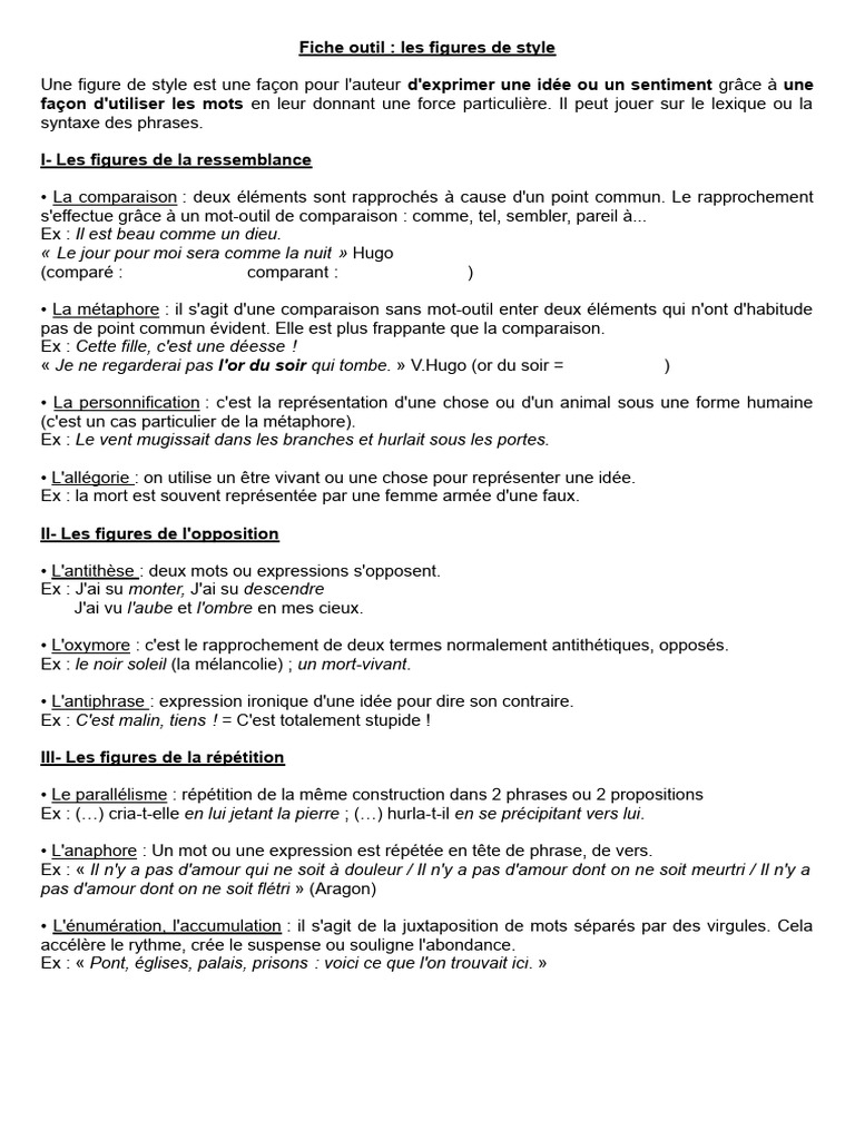 Séance 2 - Fiche Outil Les Figures de Style | PDF | Techniques de ...