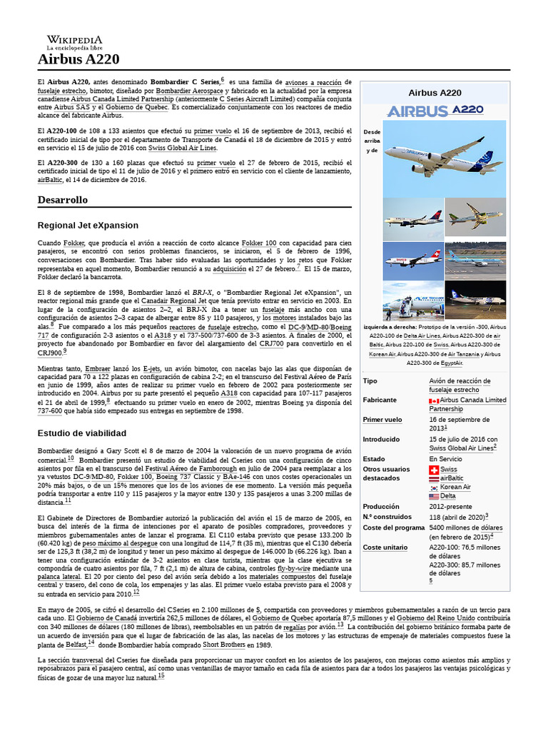 Airbus A220: Avión de fuselaje estrecho | PDF | Aviación | Aeronave