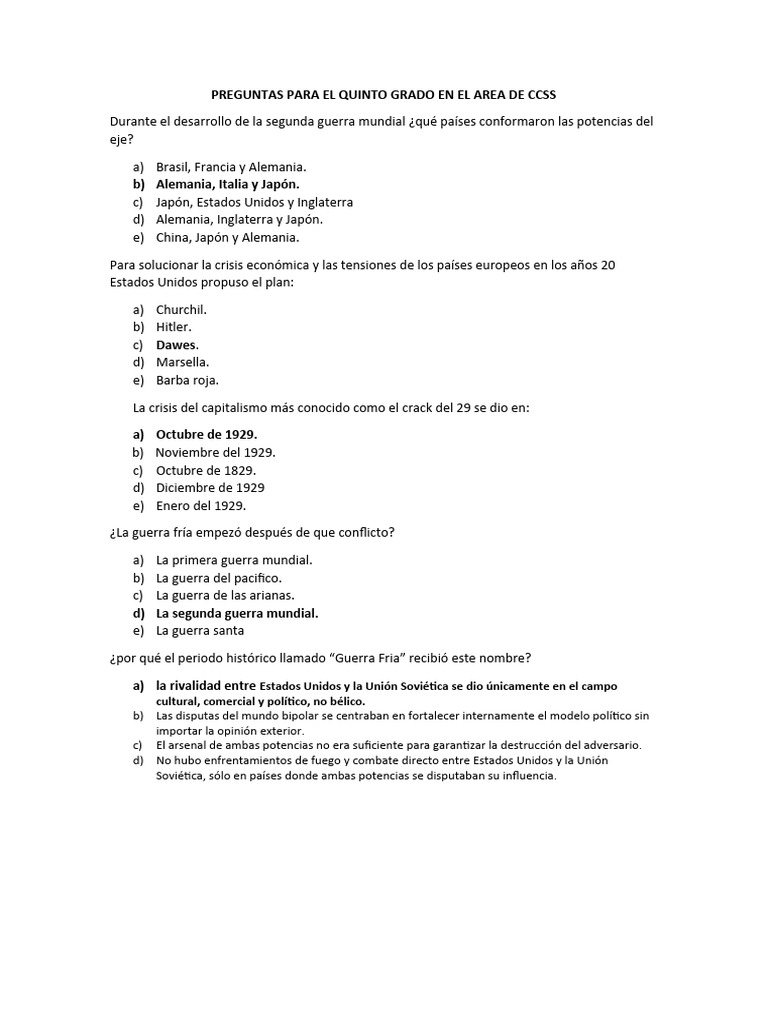 Preguntas para El Quinto y Cuarto Grado en El Area de CCSS | PDF ...