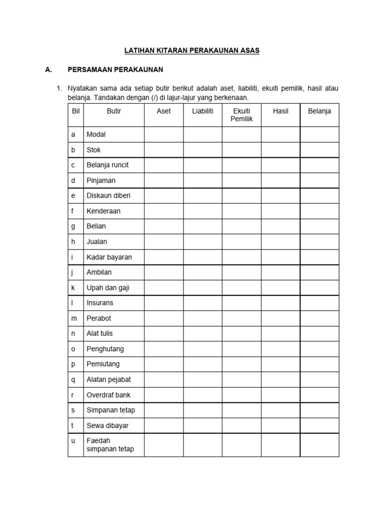 Latihan Kitaran Perakaunan Asas | PDF