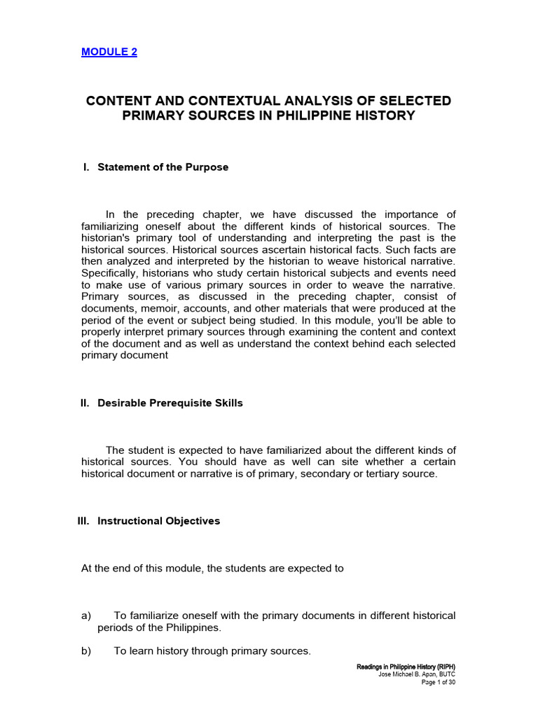 RIPH Module 2 Content and Contextual Analysis of Selected Primary Sources in Phil. History 2 ...