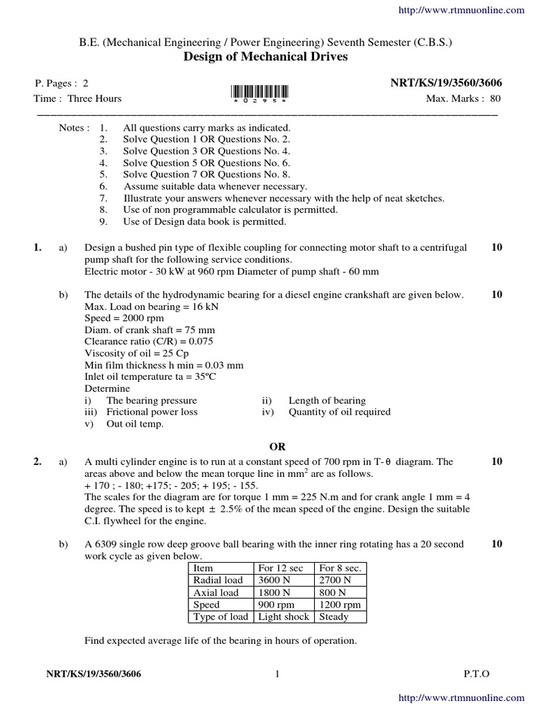Mechanical Drives Design Exam Paper | PDF | Gear | Belt (Mechanical)