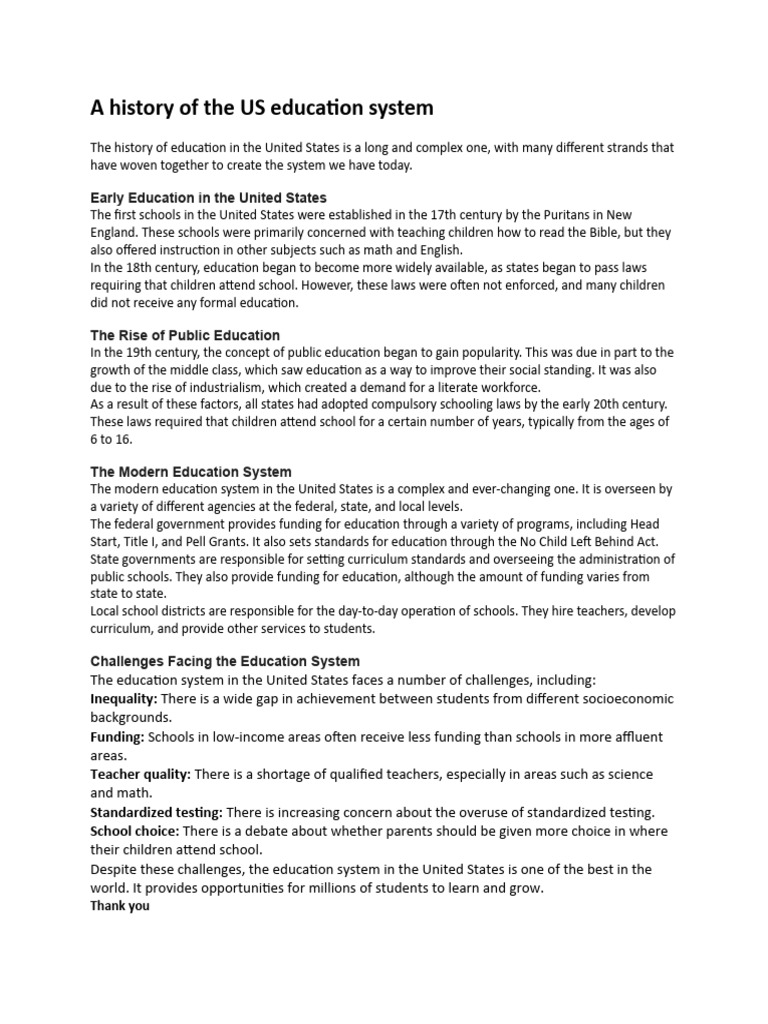 History of the US Education System | PDF | Education In The United ...