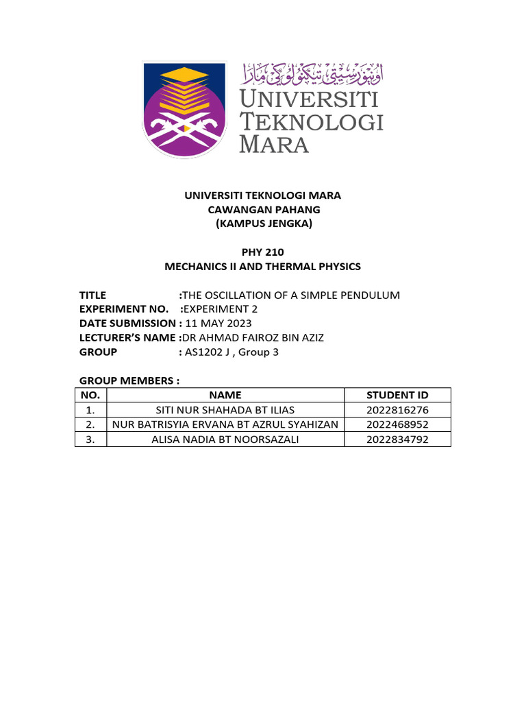 Experiment 2 Phy 210 | PDF | Pendulum | Mechanics