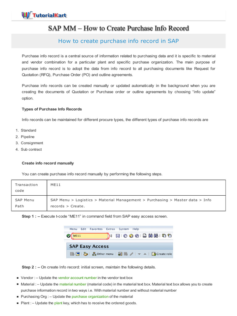 Create Purchase Info Record | PDF | Information Technology Management ...