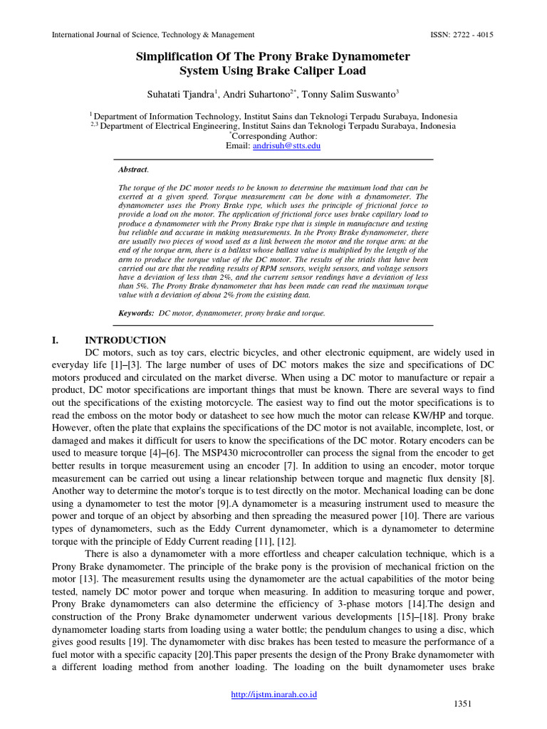 Simplified Prony Brake Dynamometer Design | PDF | Electric Motor ...
