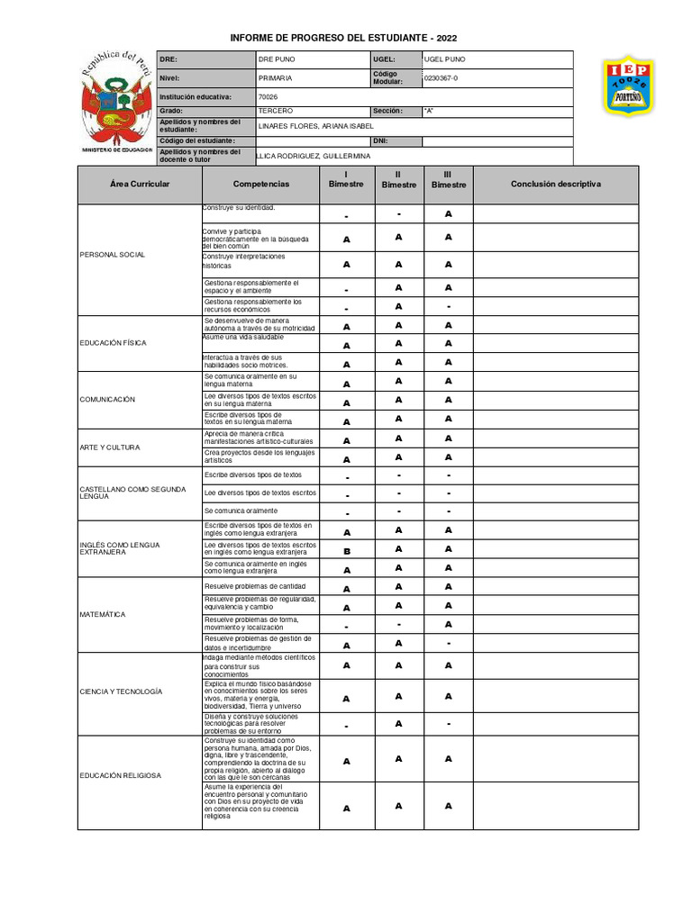 Informe de Progreso: Ariana Isabel | PDF | Cognición | Aprendizaje