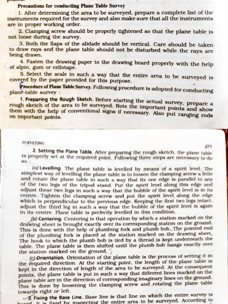 Method, Procedure and Precautions of Plane Table Survey | PDF