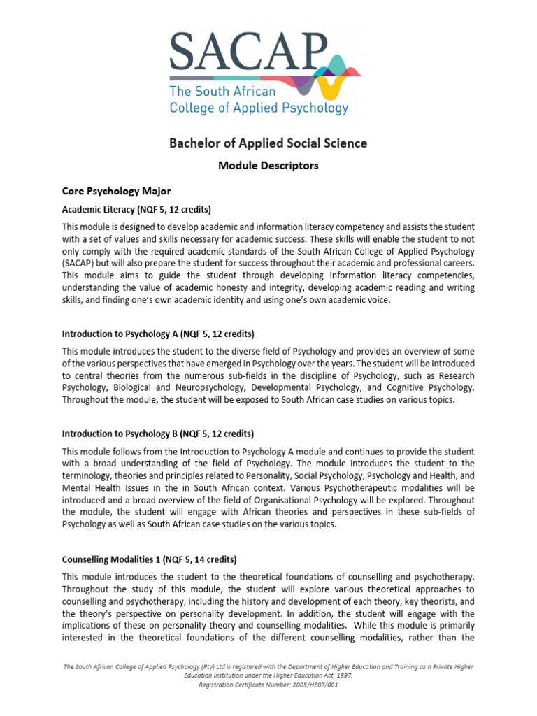 Module Descriptors Bachelor of Applied Social Science | PDF ...