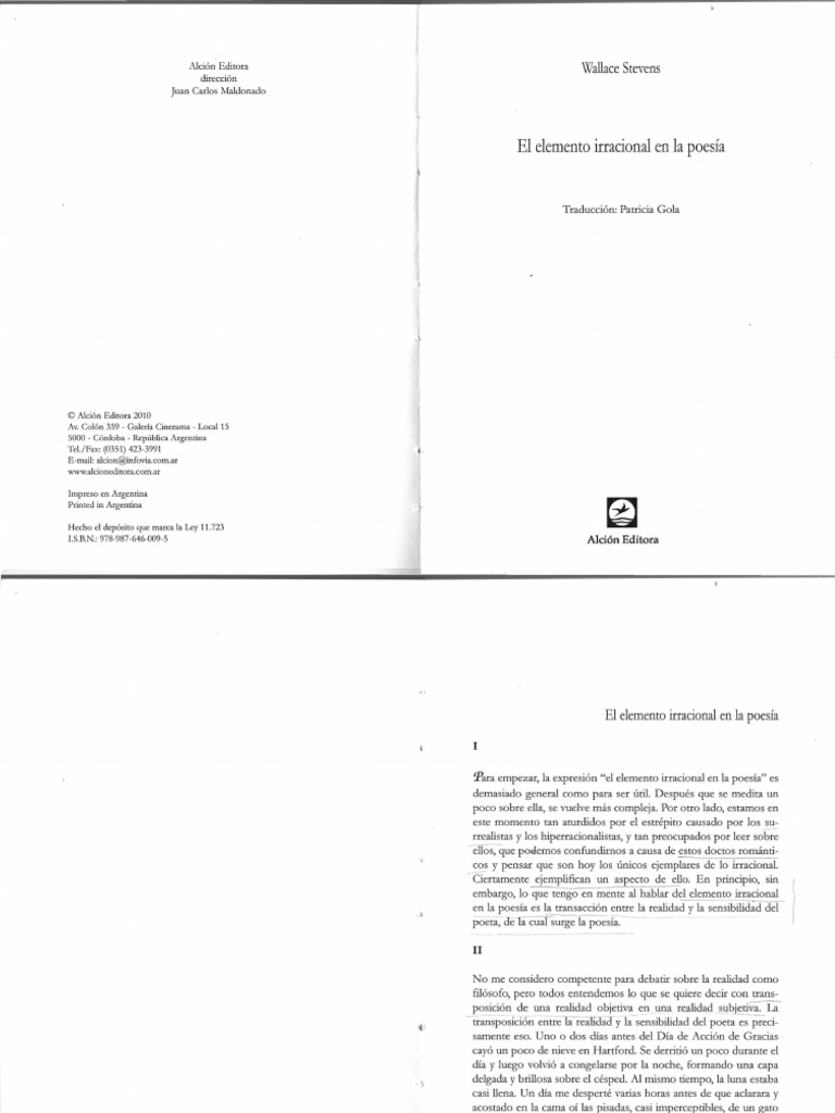 Wallace Stevens. El Elemento Irracional en La Poesia | PDF | Poesía | Mente
