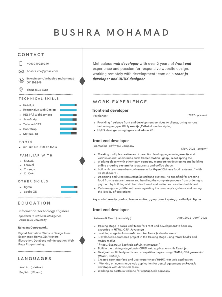 Bushra Mohamad Resume | PDF | Web Design | World Wide Web