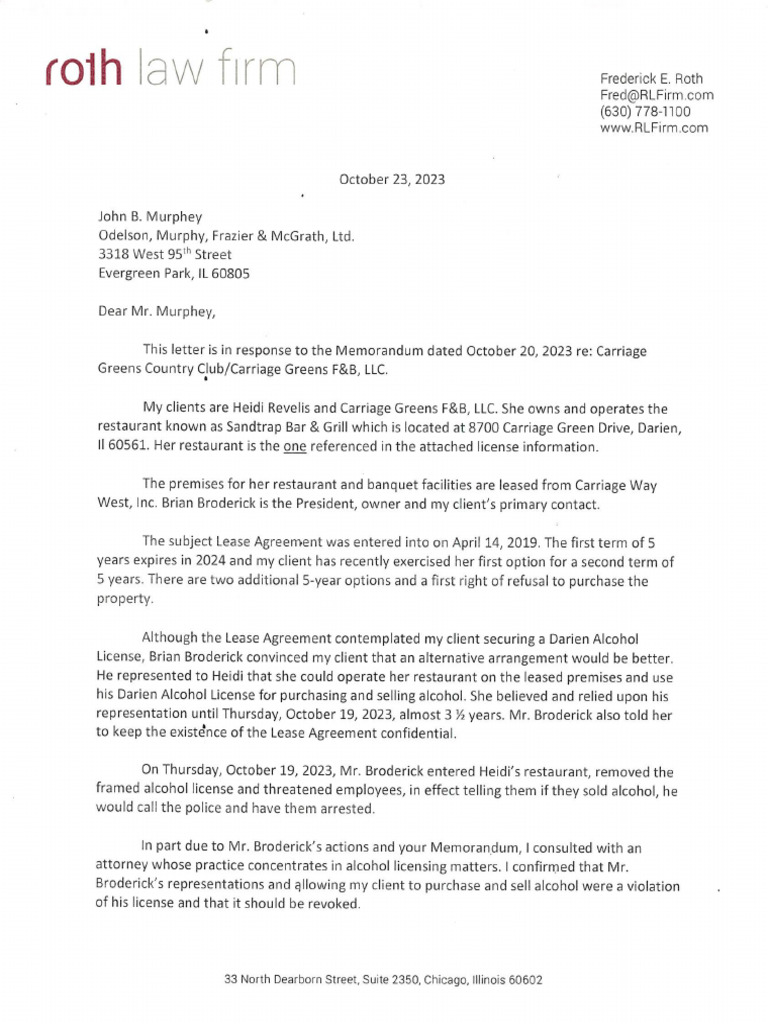 Attorney Letter To City of Darien About Carriage Greens Liquor License | Download Free PDF ...