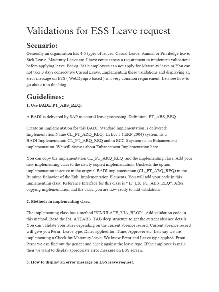 ESS Leave Request Validation Guide | PDF | Error Detection And ...