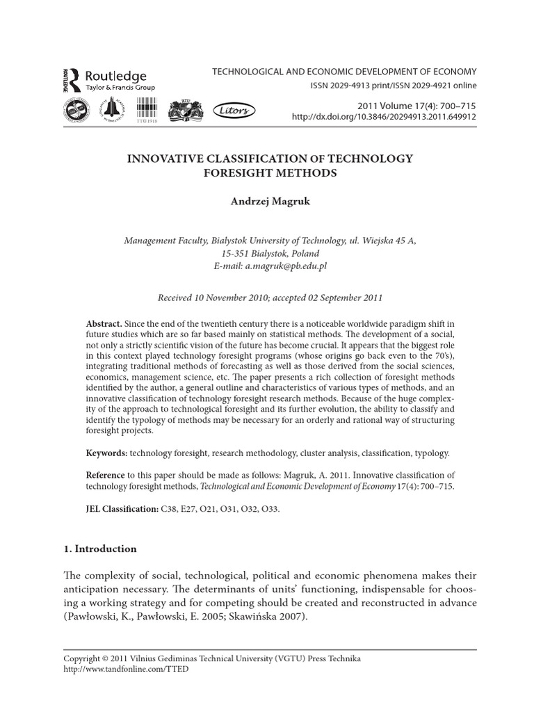 Magruk - 2011 - Innovative Classification of Technology Foresight Methods (2) - Annotated | PDF ...