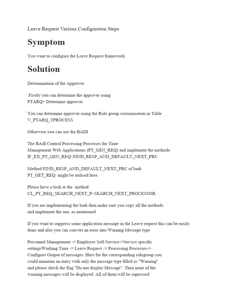 Leave Request Various Configuraton Steps | PDF | Business | Technology & Engineering