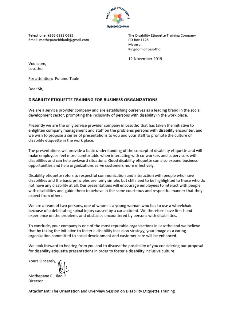 Microsoft Word - 201111 Introduction Letter Vodacom | PDF | Disability ...