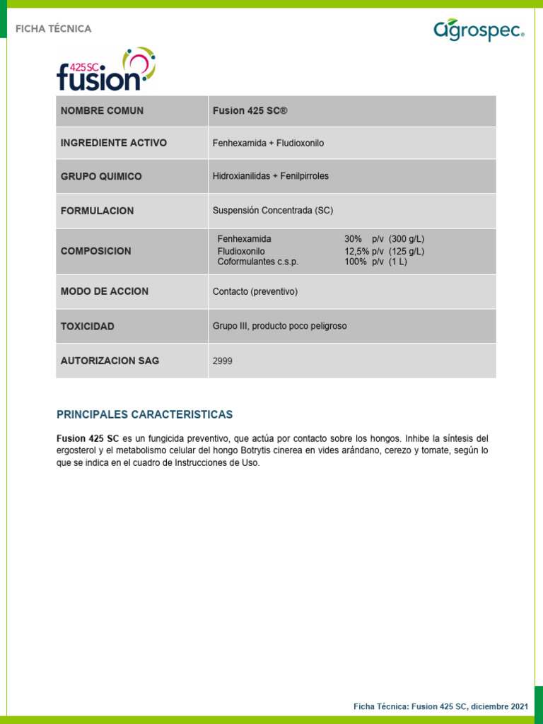 Fusion 425 SC - Ficha Tecnica | PDF