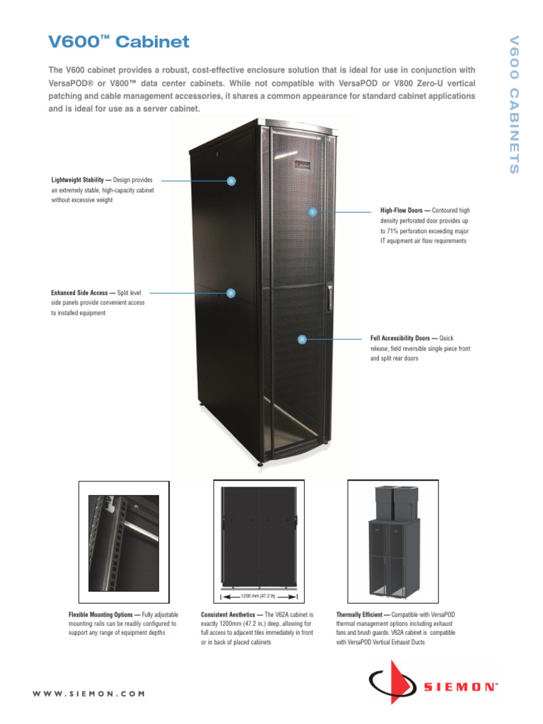 Siemon v600 Cabinet Rev B - Spec Sheet | PDF | Data Center | Manufactured Goods