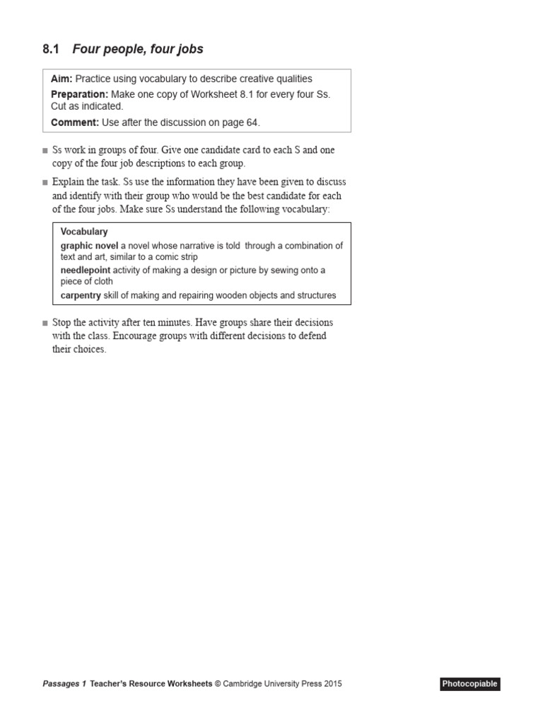 Passages Level 1 Unit 08 - Worksheet 8.1 | PDF | Design | Human ...