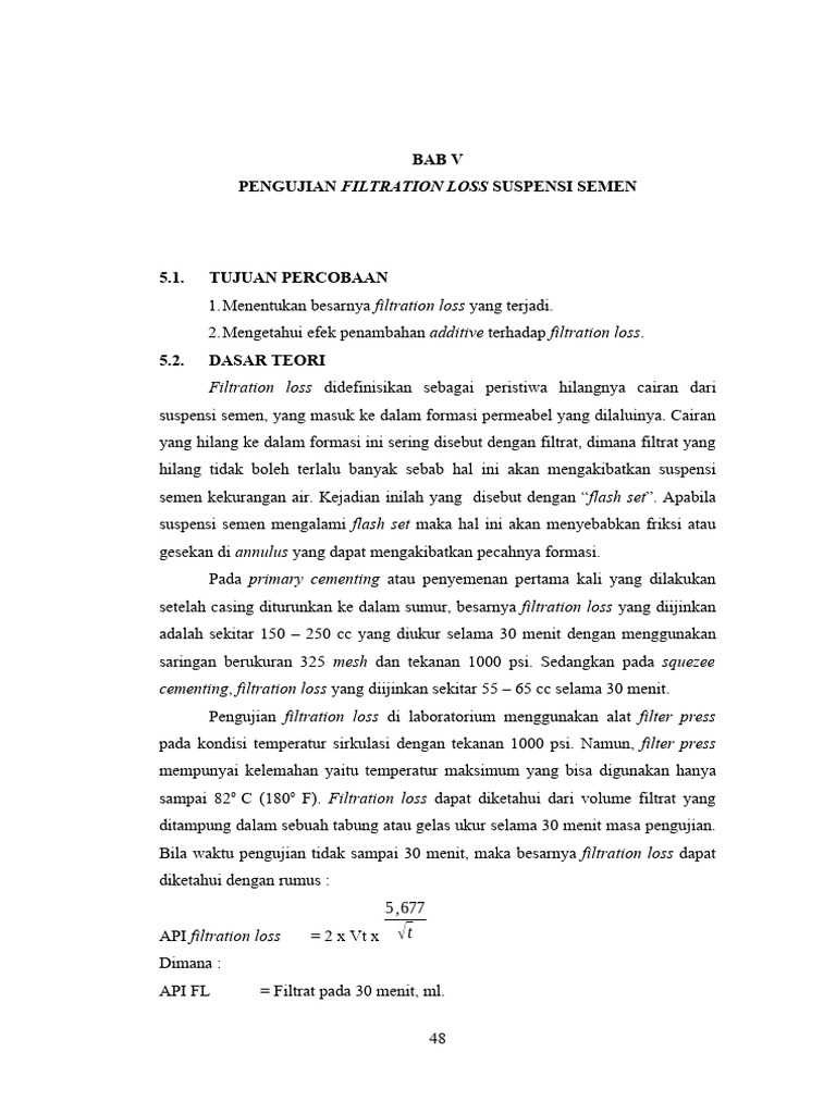 Bab 5 (Fix) - Pengujian Filtration Loss | PDF