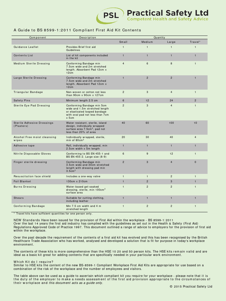 BS 8599 1 First Aid Contents Guide | PDF | First Aid | Safety