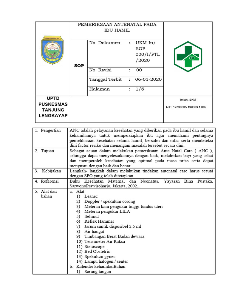 SOP Pemeriksaan - Anc Pada Ibu Hamil | PDF