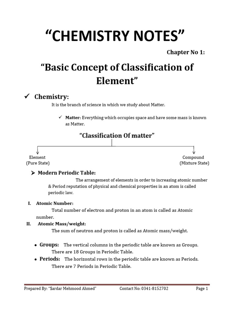 Chemistry Notes of 2nd Year | PDF | Ion | Periodic Table