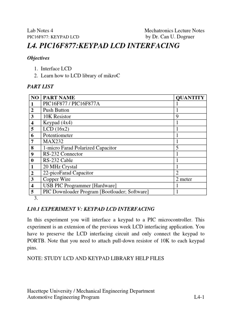 Lab 4 Keypad LCD Interfacing | PDF | Pic Microcontroller | Manufactured Goods