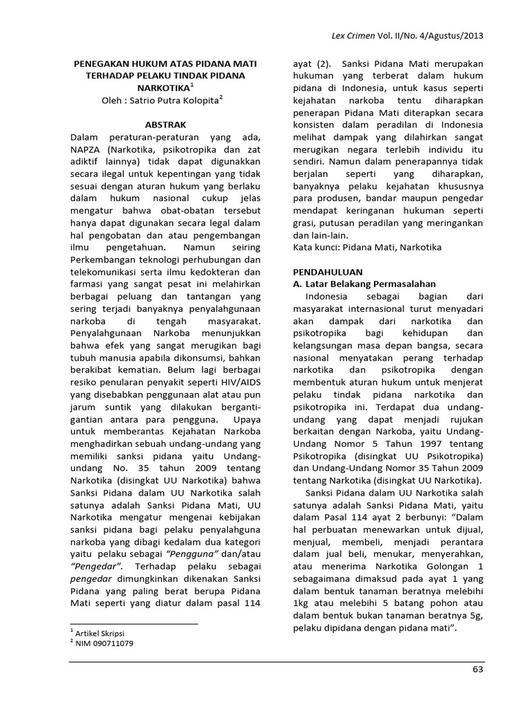 3059 ID Penegakan Hukum Atas Pidana Mati Terhadap Pelaku Tindak Pidana Narkotika | PDF