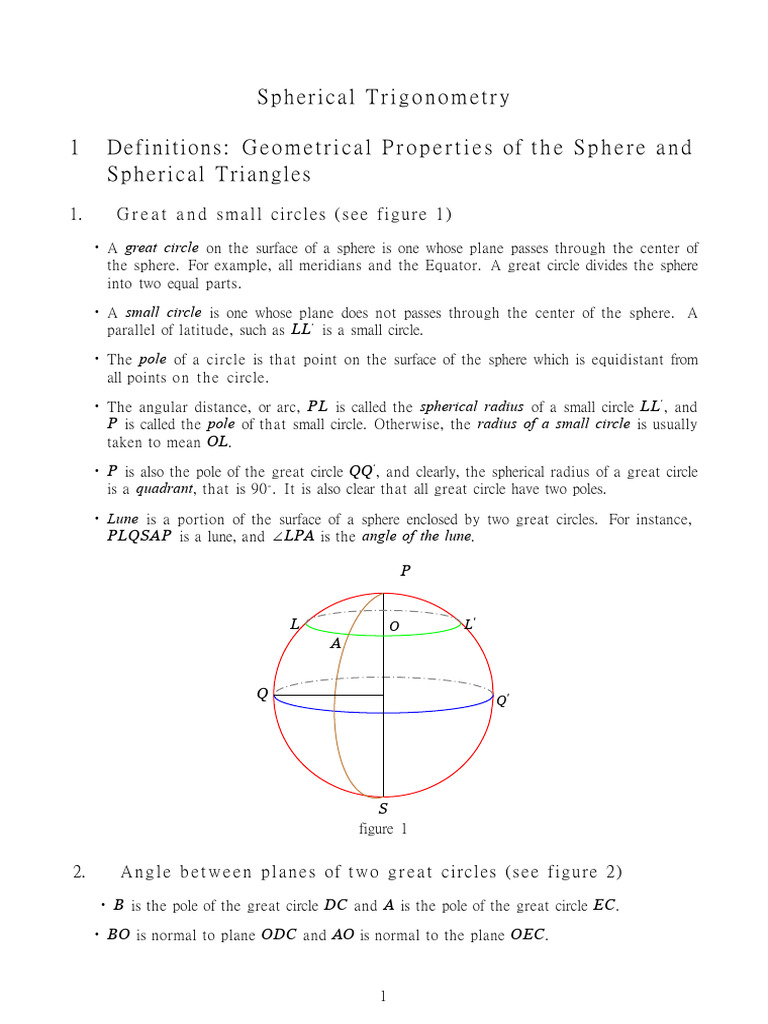 Spherical Trigonometry Basics | PDF | Sphere | Triangle