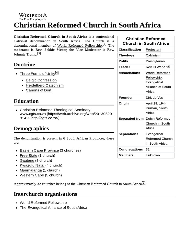 Christian Reformed Church in South Africa | PDF | Calvinism | Protestantism