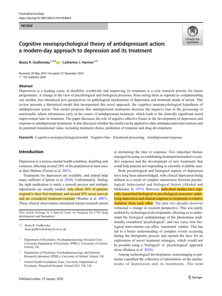 Godlewska 2019 Cognitive Neuropsychological Theory of Antidepressant ... Godlewska 2019 Cognitive Neuropsychological Theory of Antidepressant ...