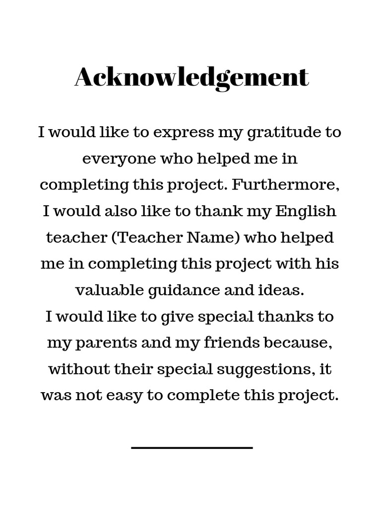 Acknowledgement For English Project Sample 2 | PDF