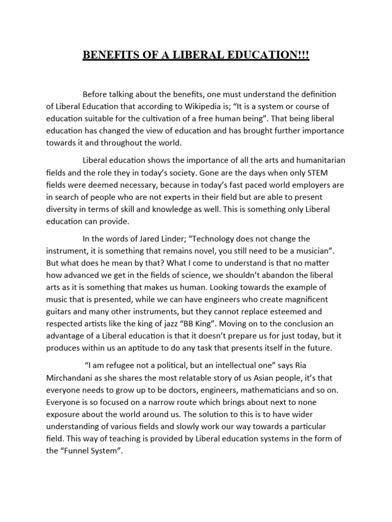 Benefits of A Liberal Education | PDF | Cognition | Learning