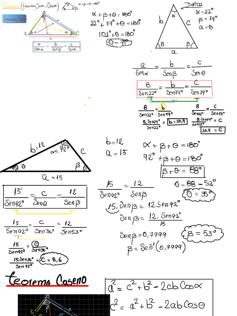 Teorema Del Seno y Coseno e Interseccion Entre Rectas y Parabolas | PDF
