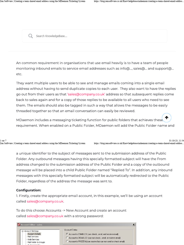 Zen Software Creating A Team Shared Email Address Using The MDaemon Ticketing System | PDF