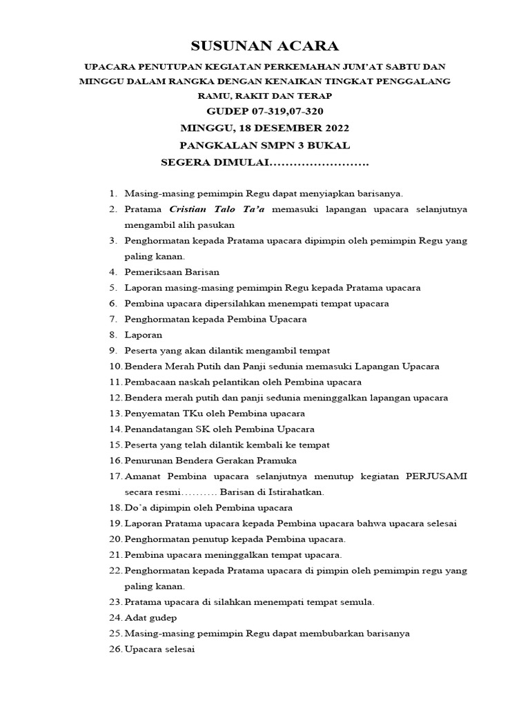 SUSUNAN ACARA Penutupan PERJUSA | PDF | Sains & Matematika