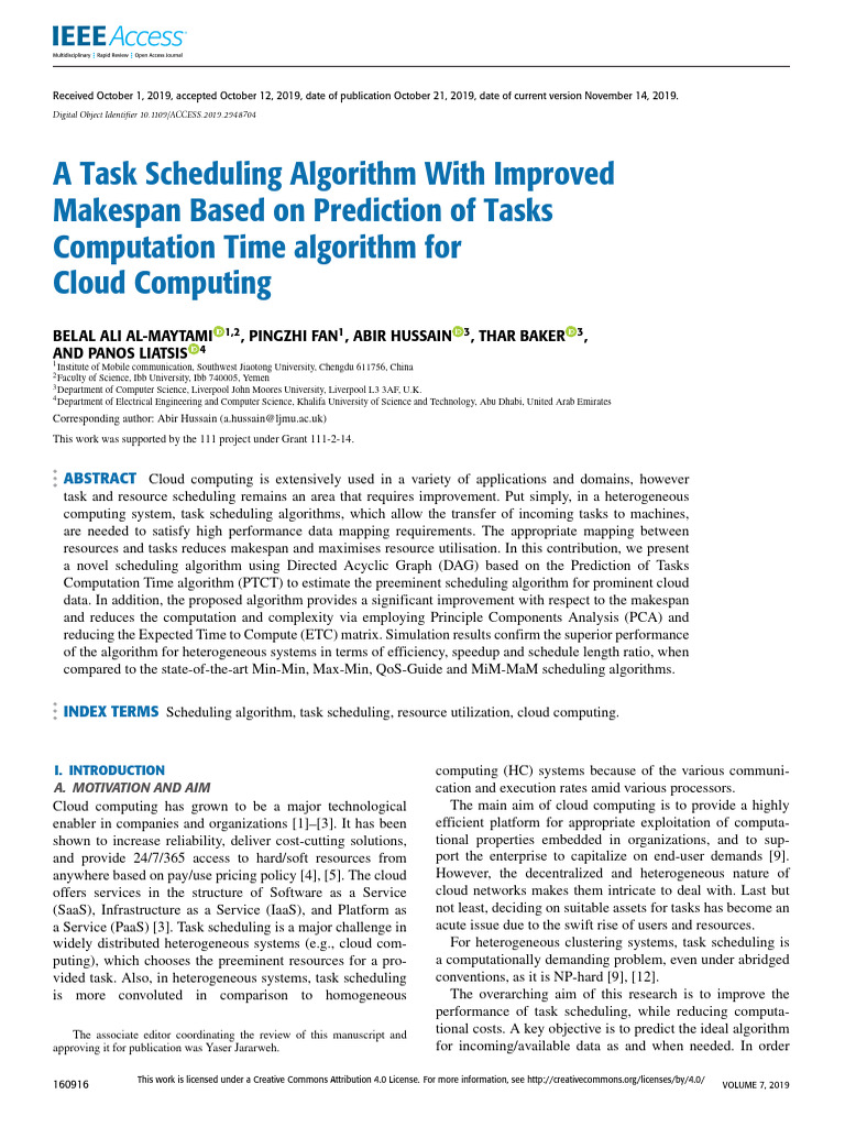 A Task Scheduling Algorithm With Improved Makespan Based On Prediction Of Tasks Computation Time
