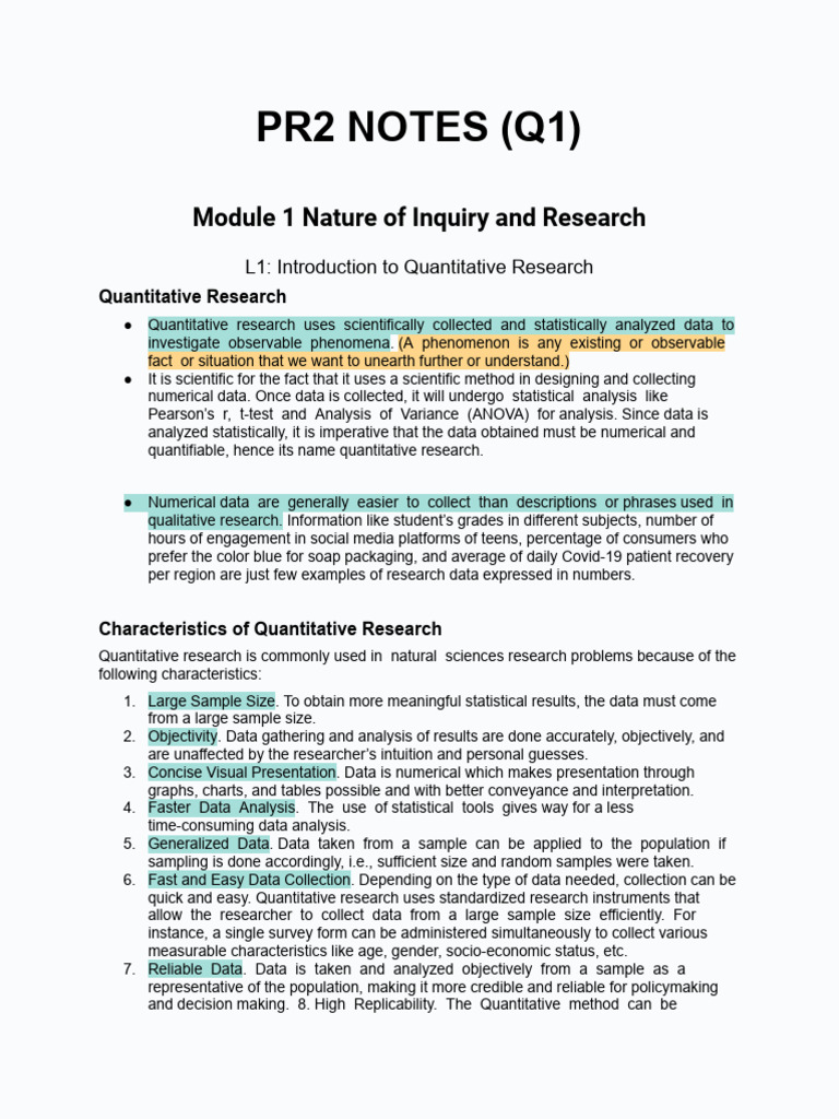 PR 2 Notes From Modules | PDF | Level Of Measurement | Statistics