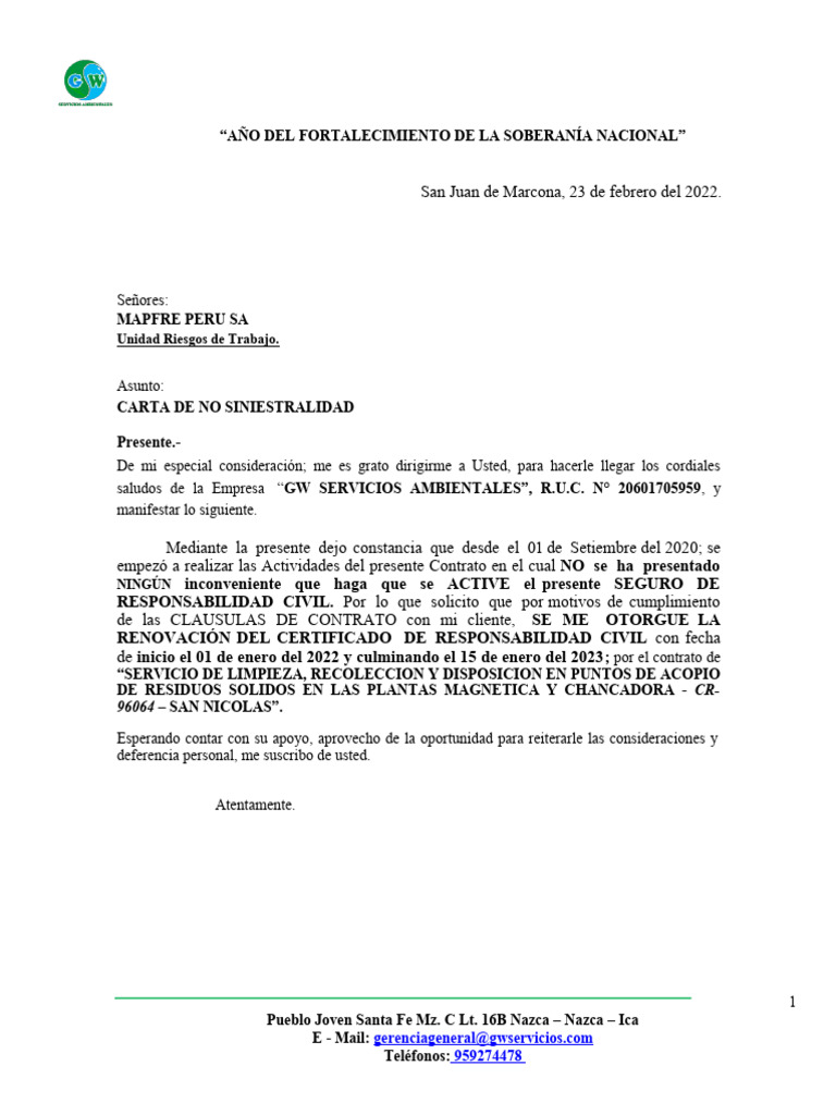Carta Siniestralidad | PDF