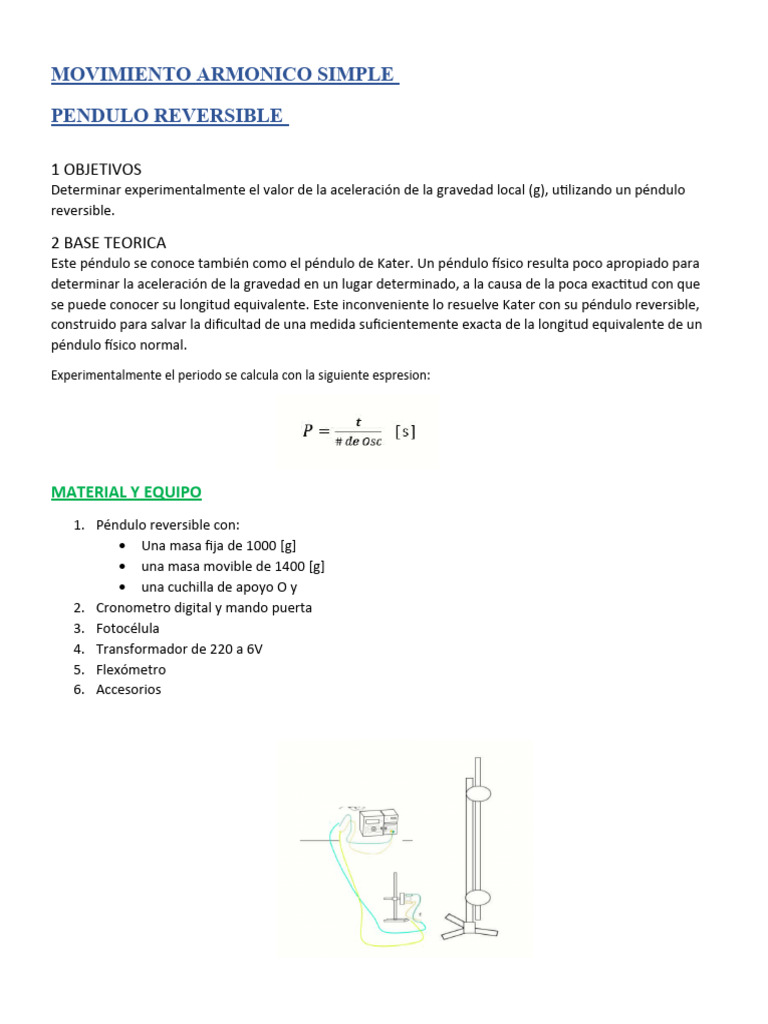 Experimento de Péndulo Reversible | PDF | Cantidad | Ciencias fisicas