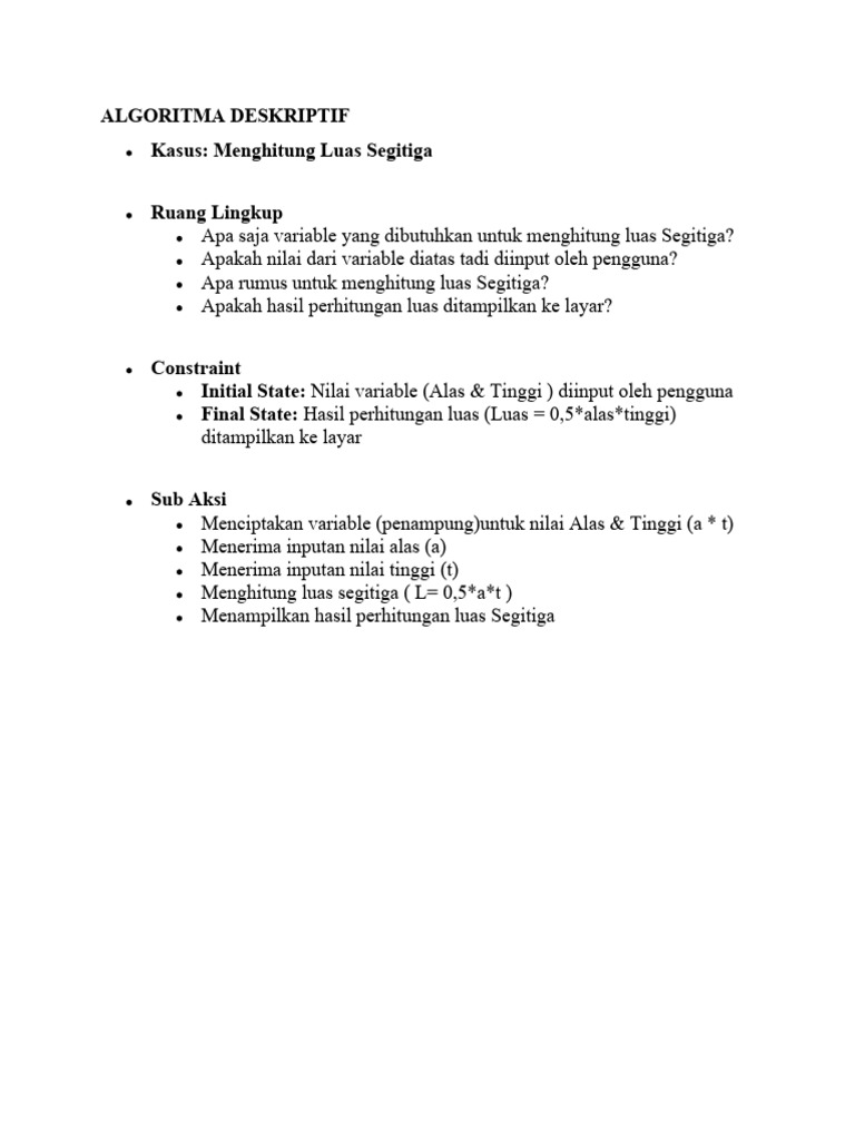 ALGORITMA DESKRIPTIF Menghitung Luas Segitiga | PDF | Komputer | Teknologi & Rekayasa
