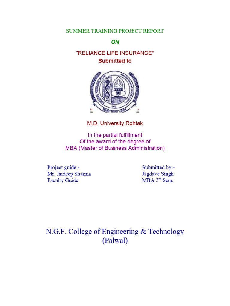 (F) Reliance Life Insurance First Page | PDF | Insurance | Life Insurance
