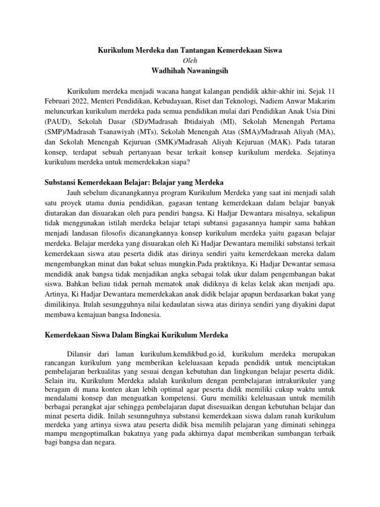 Kurikulum Merdeka Dan Tantangan Kemerdekaan Siswa | PDF