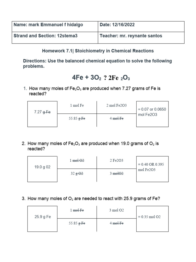 Stoichiometry Problems and Solutions | PDF | Mole (Unit) | Stoichiometry