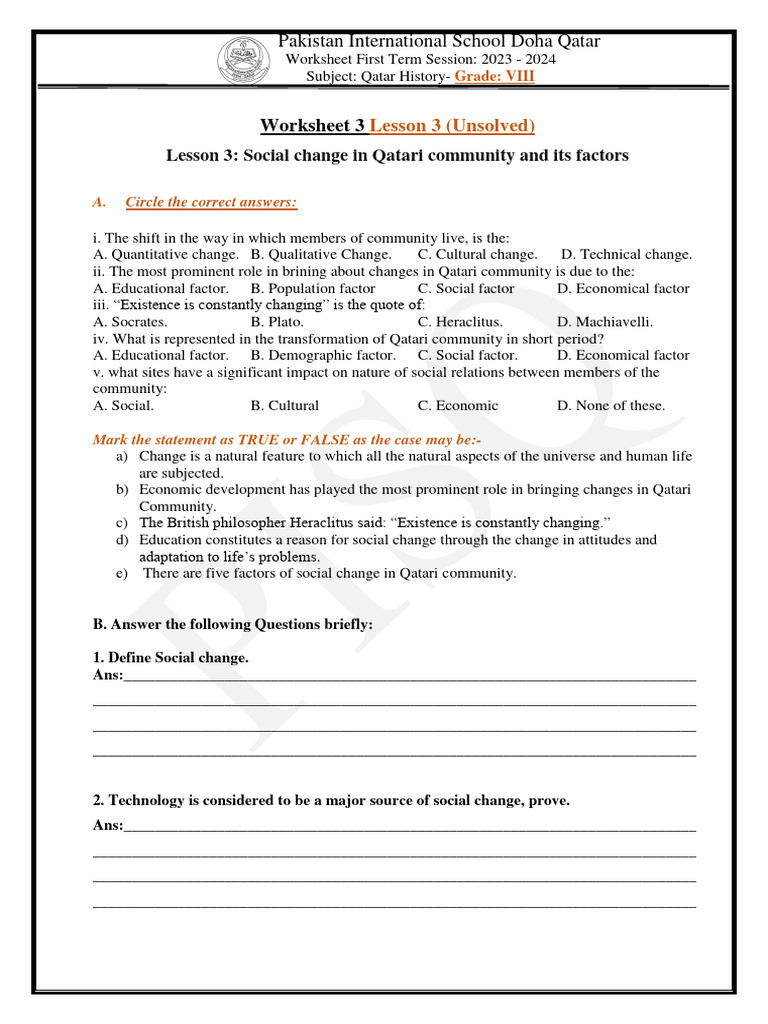 Grade 8 Qatar History Worksheet | PDF | Qatar | Community