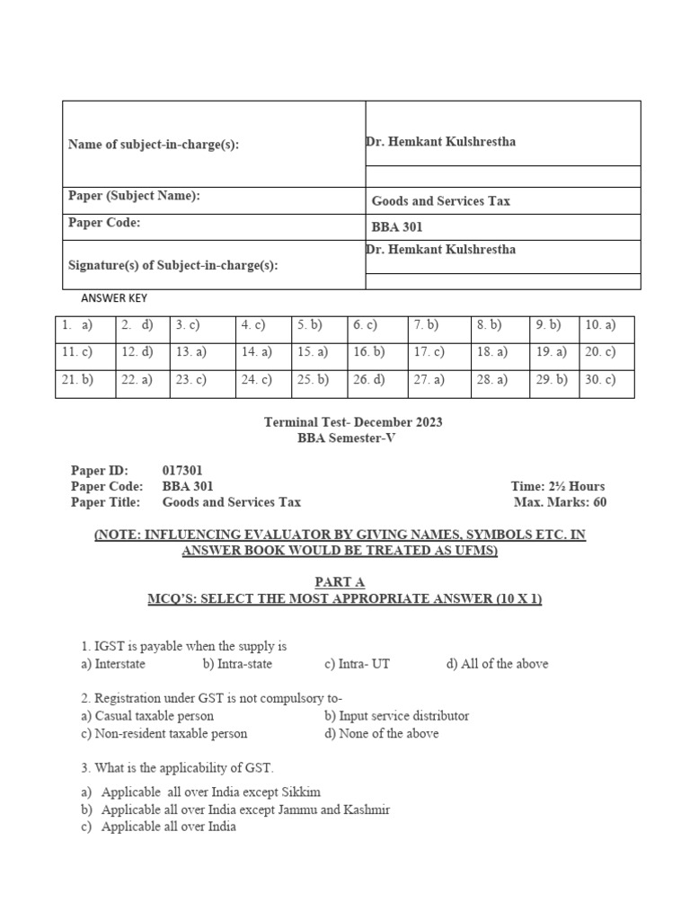 Question Bank GST | PDF | Taxes | Government