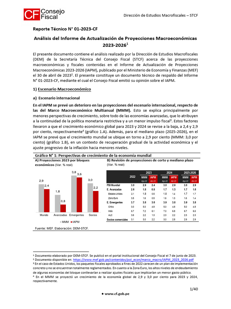 CF. Análisis Del Informe de Actualización de Proyecciones Macroeconómicas 2023-2026. | PDF ...